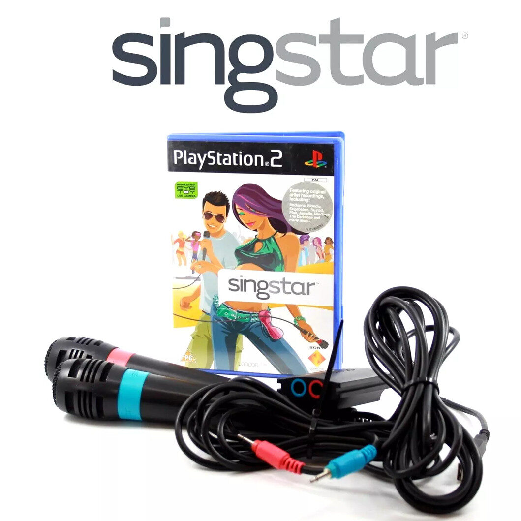 Official PlayStation 2 SingStar Game + Microphones Set of 2 w/ Adapter ...